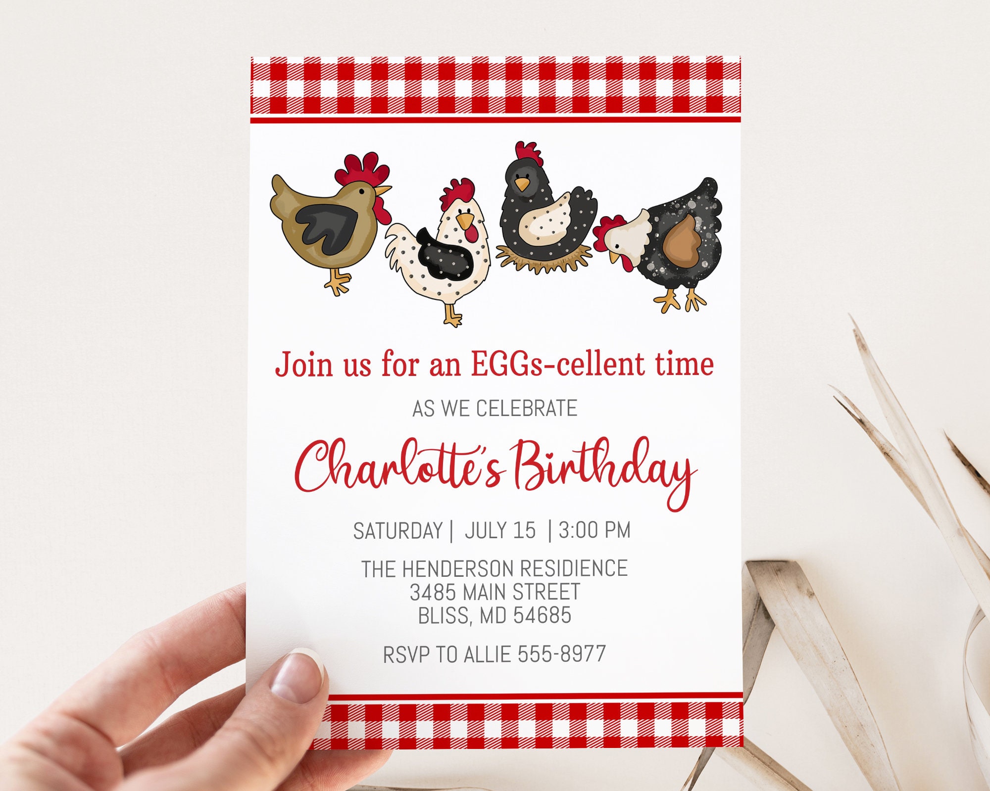 Chicken Birthday Invitation, Cluck Cluck, Girl, Editable, Farm Party ...