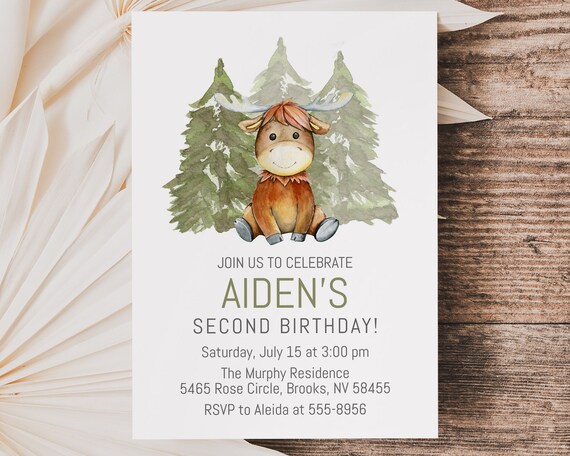 Woodand Animals Moose Birthday Invitation Template, Forest Editable ...