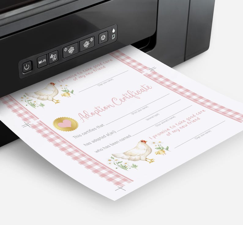 Adopt a Chicken Party Sign, Farm Animal Adoption Certificate (digital ...