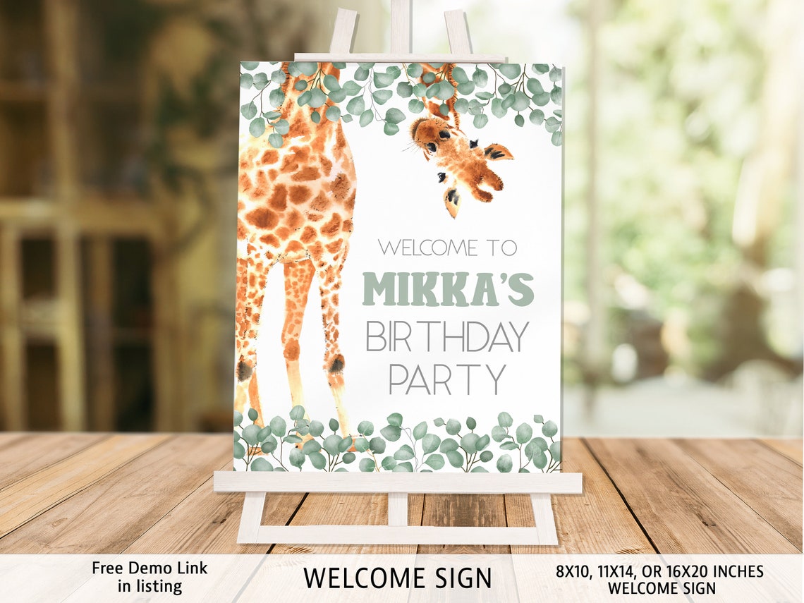 Giraffe Welcome Sign Templates 8x10, 11x14 or 16x20 Inches, Editable ...