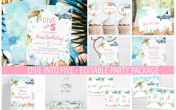 Dive Into Five Girl Party Package, Party Bundle, ocean animals, girl ...