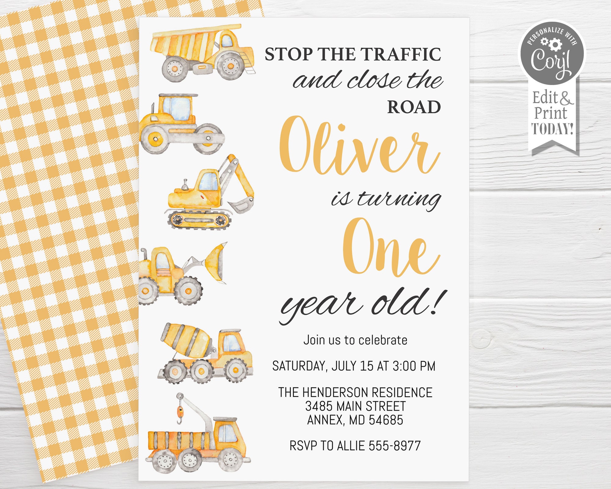 Construction Trucks Birthday Invitation Template, Dump Truck, Boy ...