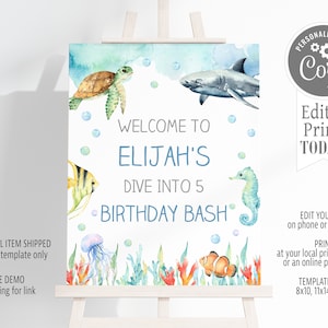 Dive Into Five Welcome Sign Templates With Ocean Animals in 8x10, 11x14 ...