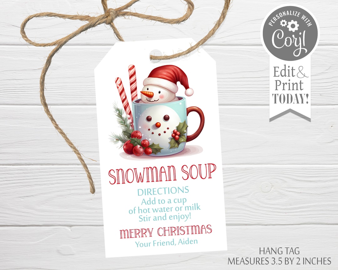 Snowman Soup Christmas Gift Tags Template, Editable,digital You-print ...