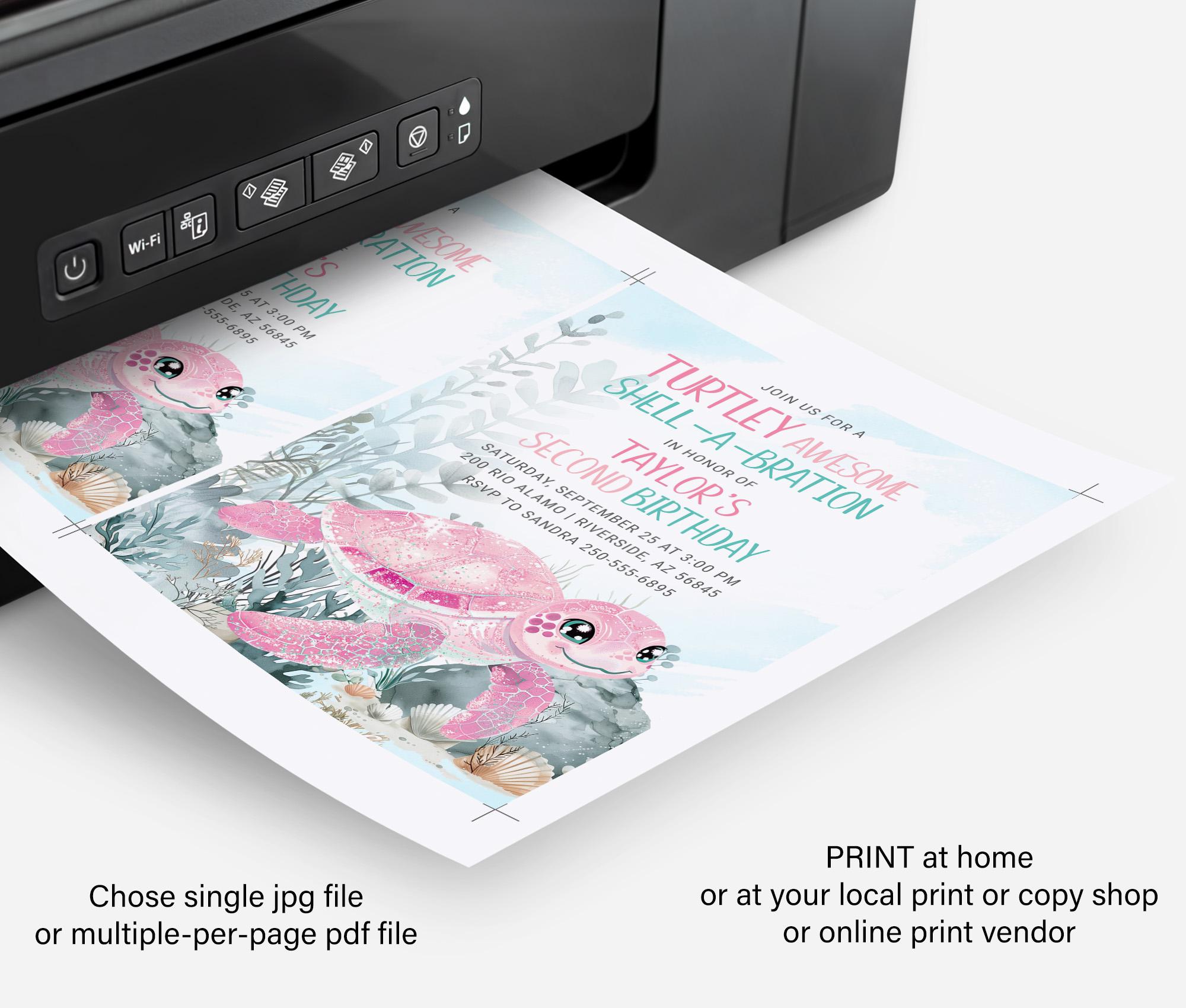 Turtle Birthday Invitation Template Editable, Pink Turtley Awesome ...