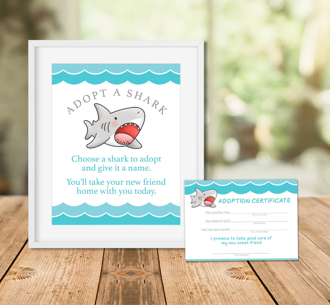 Adopt a Shark Party: You-print Adoption Certificate (digital Download ...