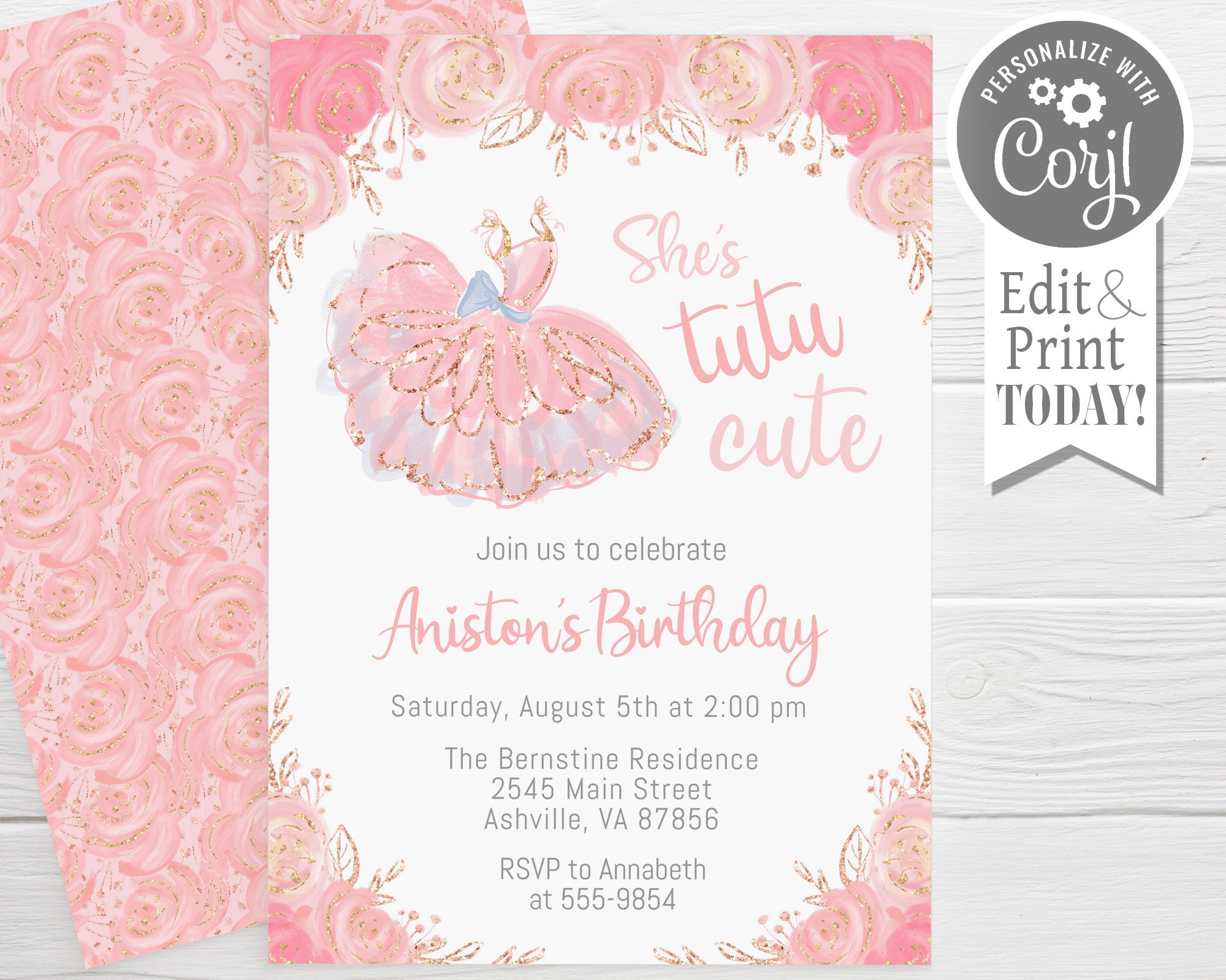 Ballet Tutu Cute Birthday Invitation, Editable, Ballerina Birthday ...