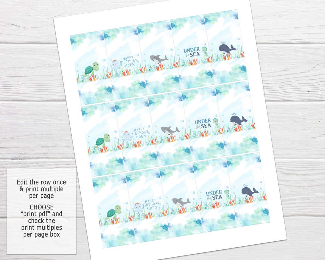 Ocean Mini Candy Bar Wraps, Turtle Whale Under the Sea Party Favor ...