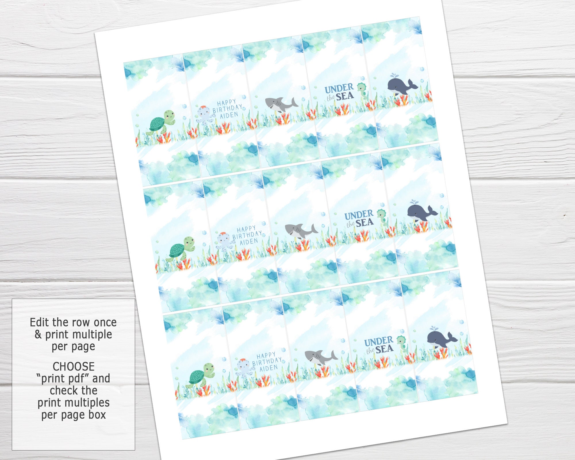 Ocean Mini Candy Bar Wraps, Turtle Whale Under the Sea Party Favor ...