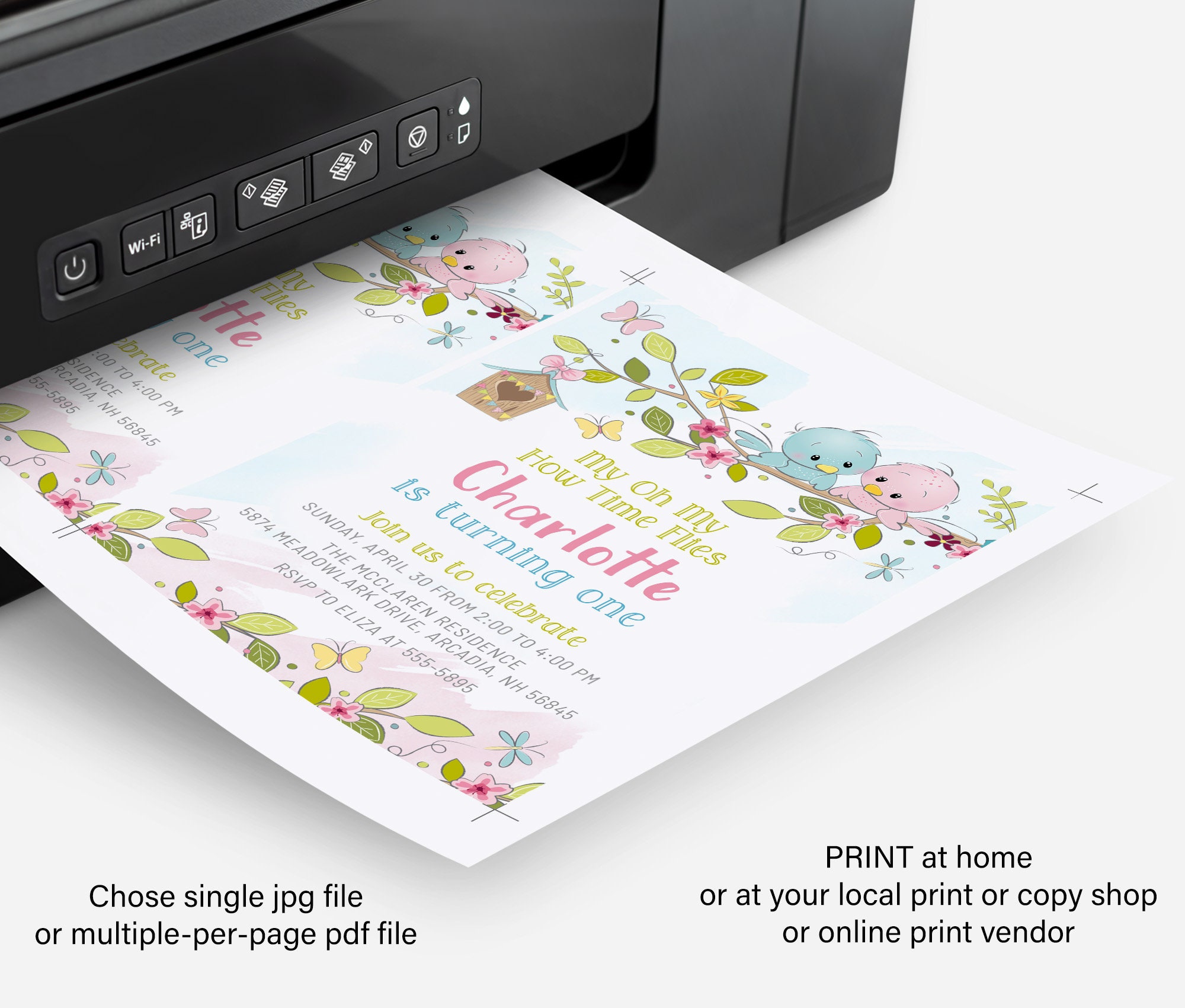 Bird Birthday Invitation Template, Editable, Turning One, First ...