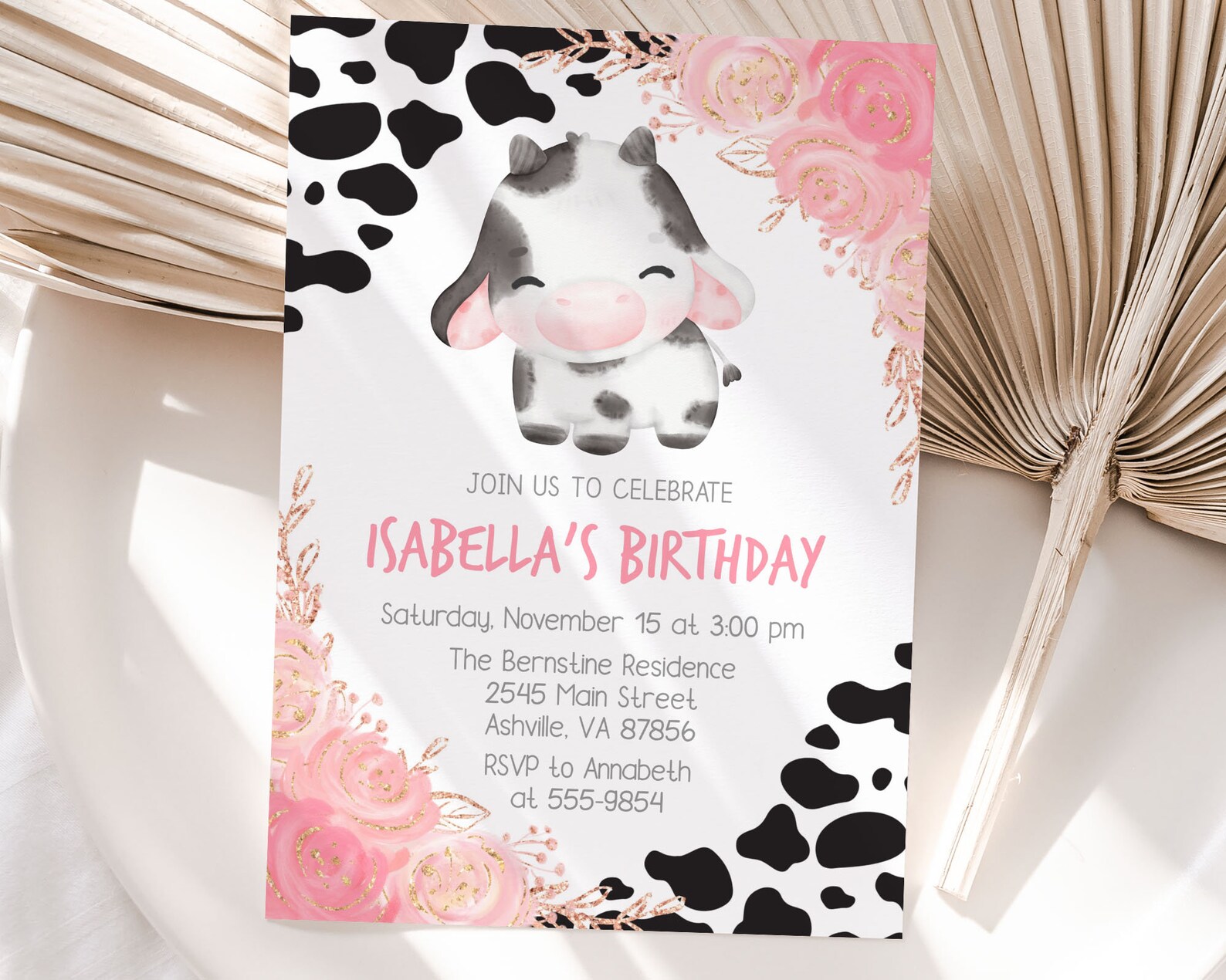 Cow Birthday Invitation Template, Editable Birthday Invitation, Cute ...