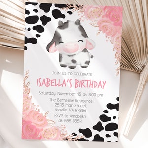 Cow Birthday Invitation Template, Editable Birthday Invitation, Cute ...
