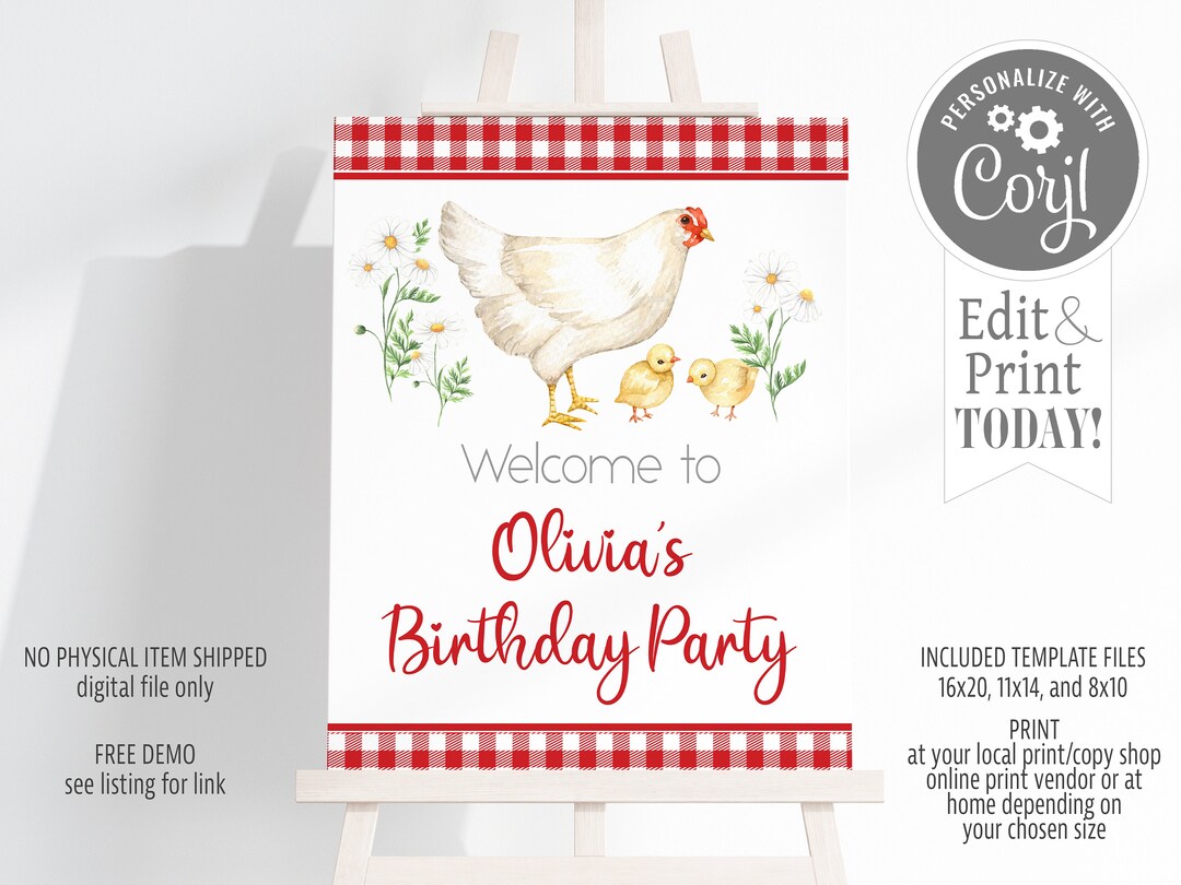 Chicken Welcome Sign Templates in 8x10, 11x14, an 16x20 Inches ...