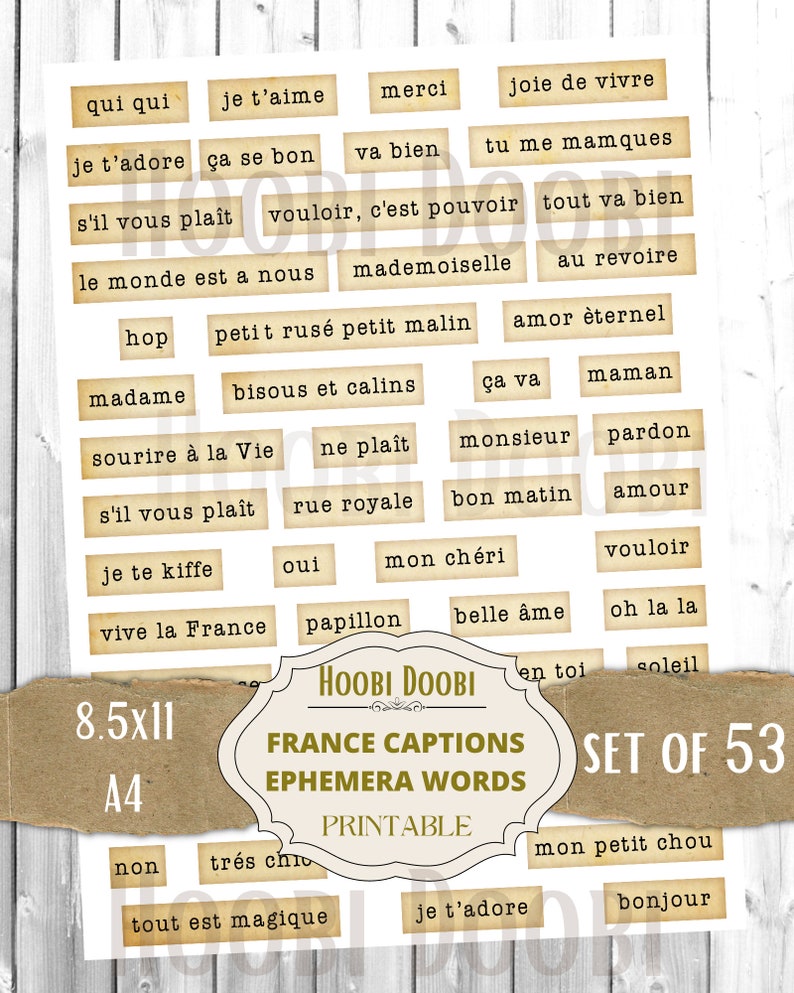 French Printable Words, Junk Journal France Ephemera, Collage Sheet ...