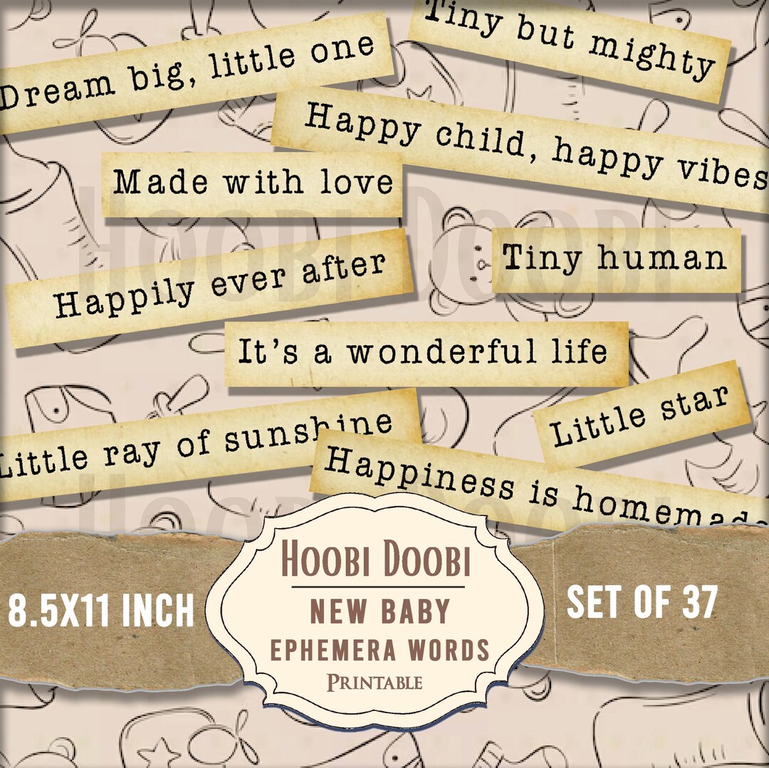 New Born Baby Printable Words, Family Love, Junk Journal Ephemera ...