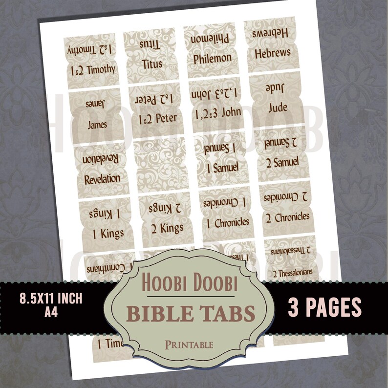 Printable Bible Tabs, Elegant Pattern Beis , Digital Download ...
