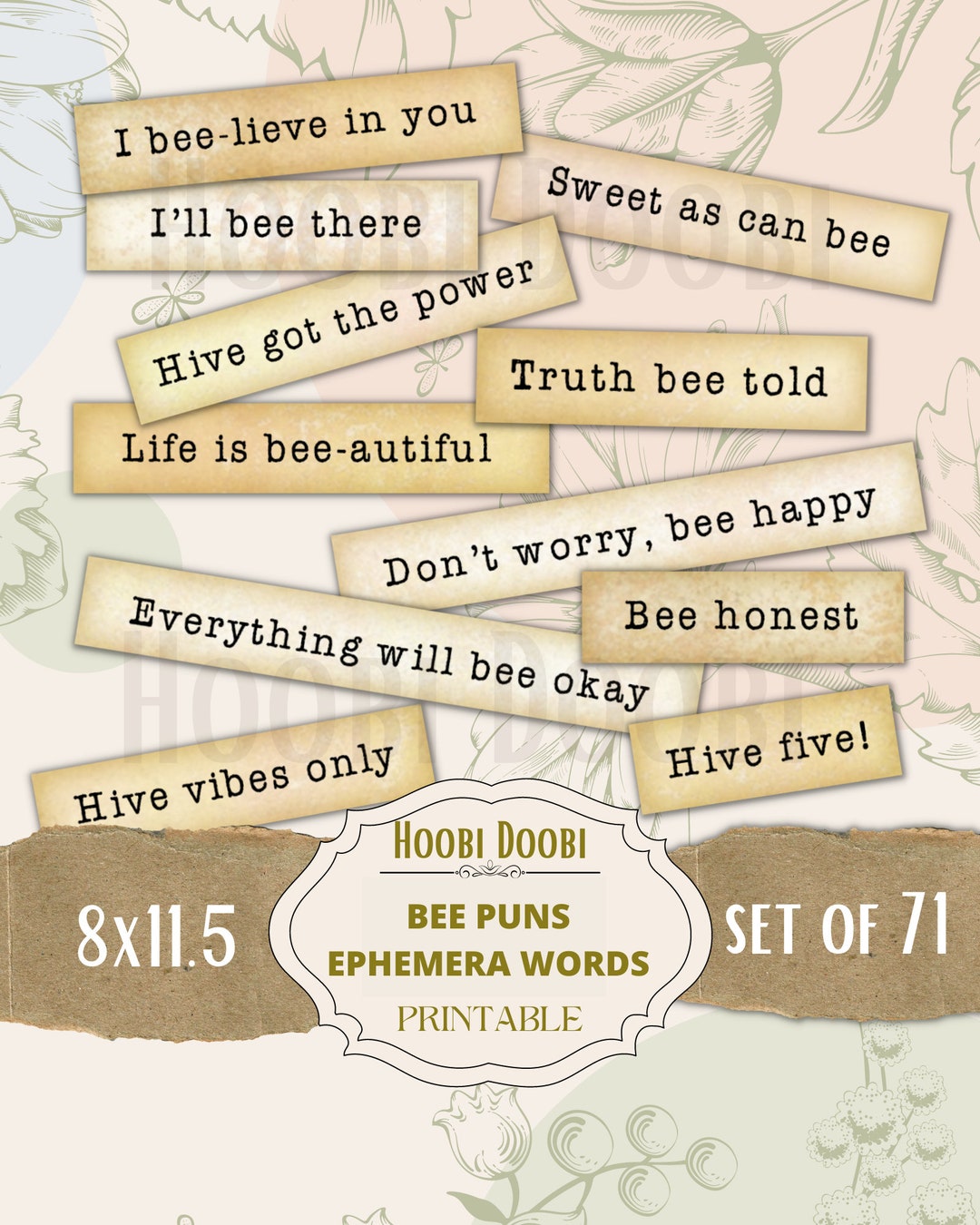 Bee Puns Printable Words, Spring, Junk Journal Bee Ephemera, Collage ...