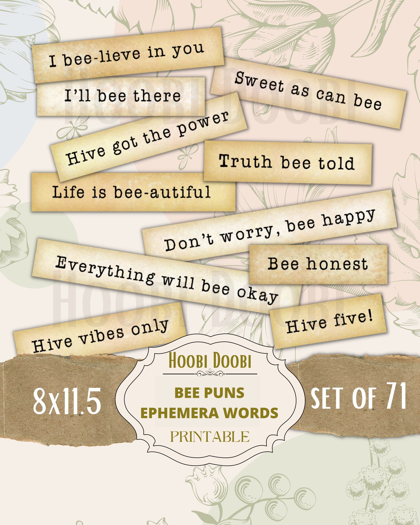 Bee Puns Printable Words, Spring, Junk Journal Bee Ephemera, Collage ...