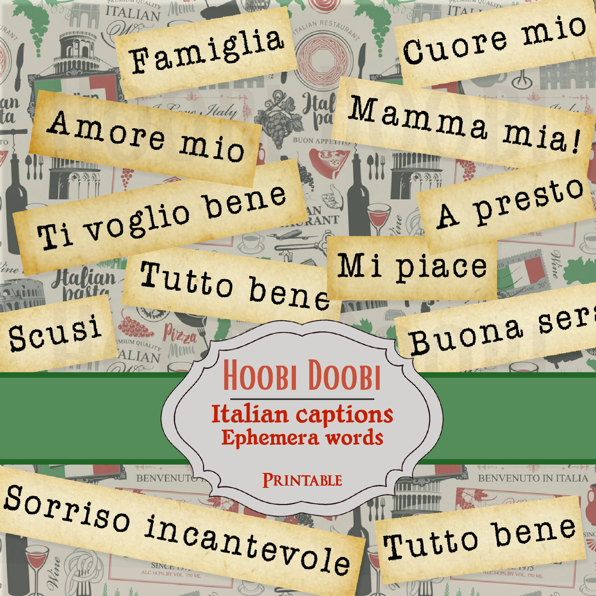 Italian Printable Words, Junk Journal Italy Ephemera, Collage Sheet ...