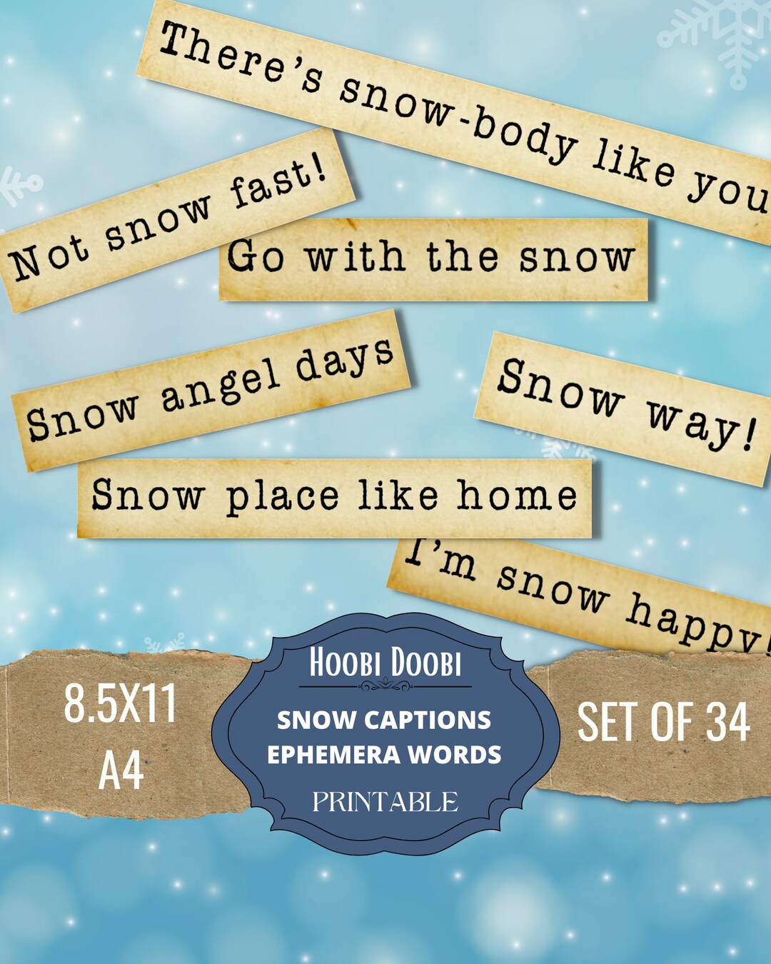 Snow Printable Words, Junk Journal Winter Ephemera, Collage Sheet ...