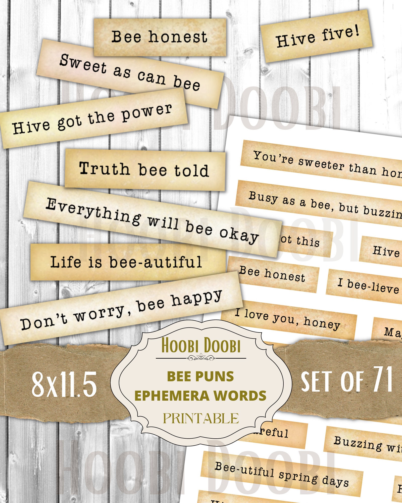 Bee Puns Printable Words, Spring, Junk Journal Bee Ephemera, Collage ...