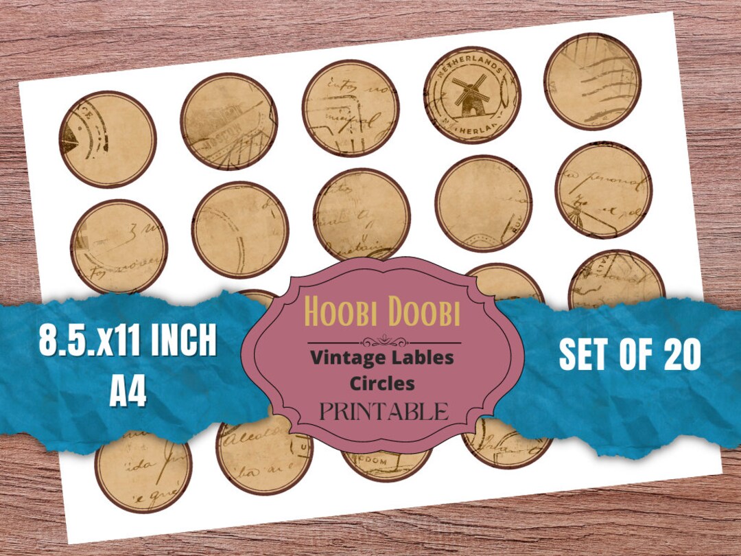 Vintage-style Blank Labels Printable Circle Round Ephemera Junk Journal ...