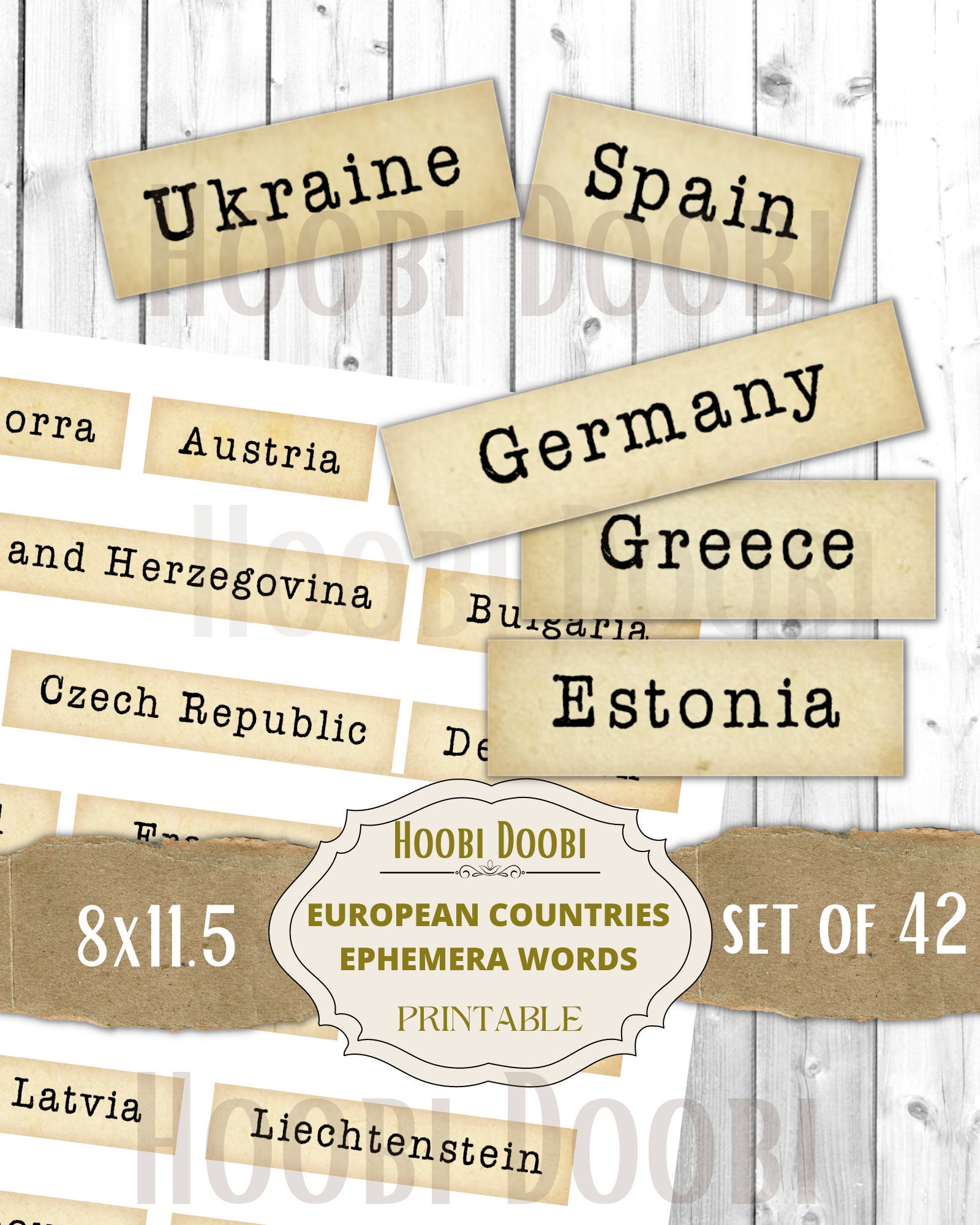 European Countries Printable Words, Capitals, Junk Journal Ephemera ...