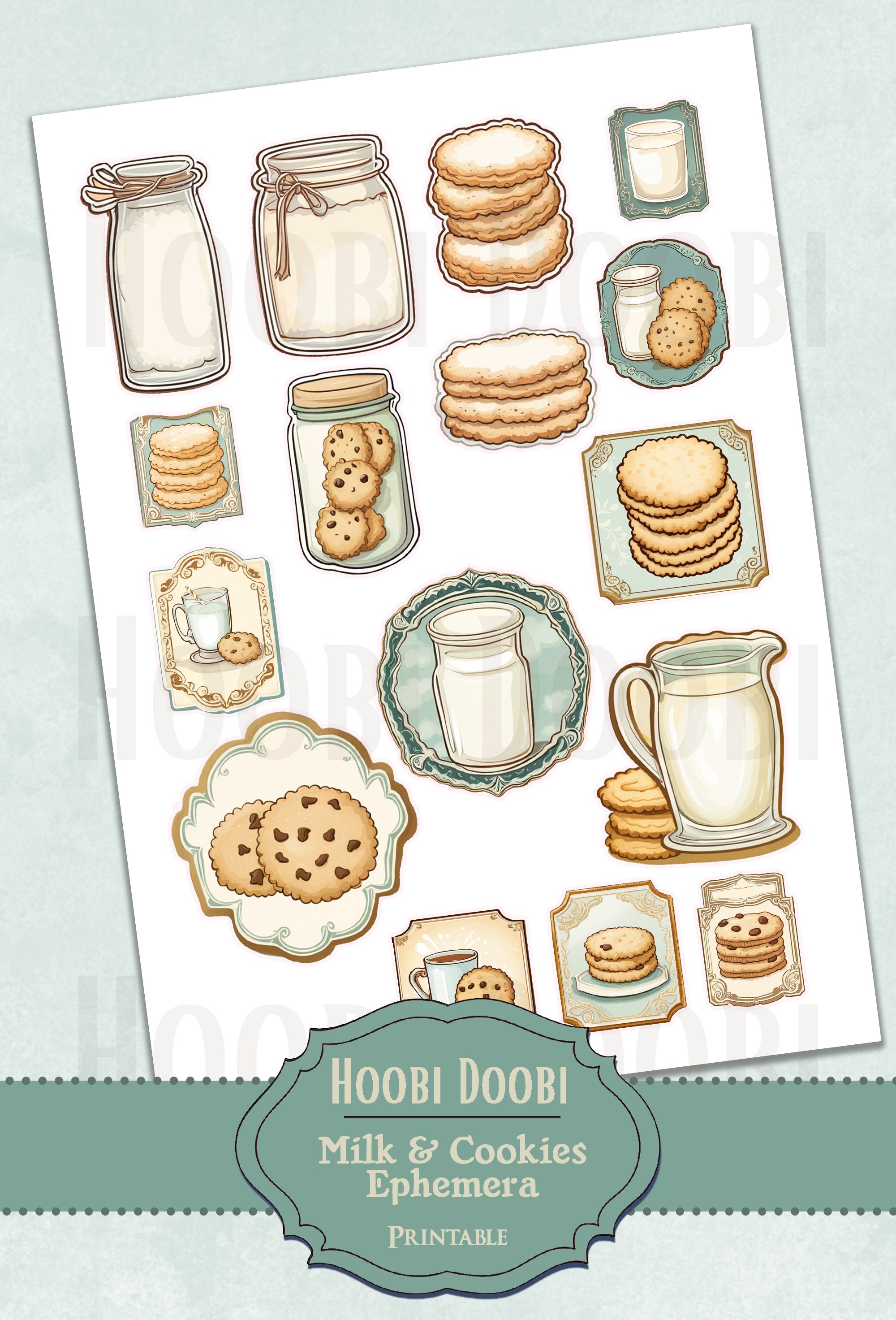 Milk & Cookies Fussy Cut, Printable Ephemera Pack, Junk Journal, Post ...