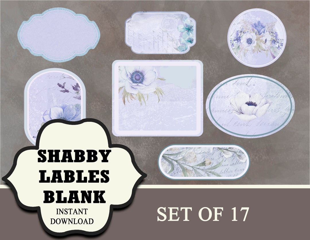 Vintage style Blue Blank Labels shabby Printable Ephemera Junk Journal ...