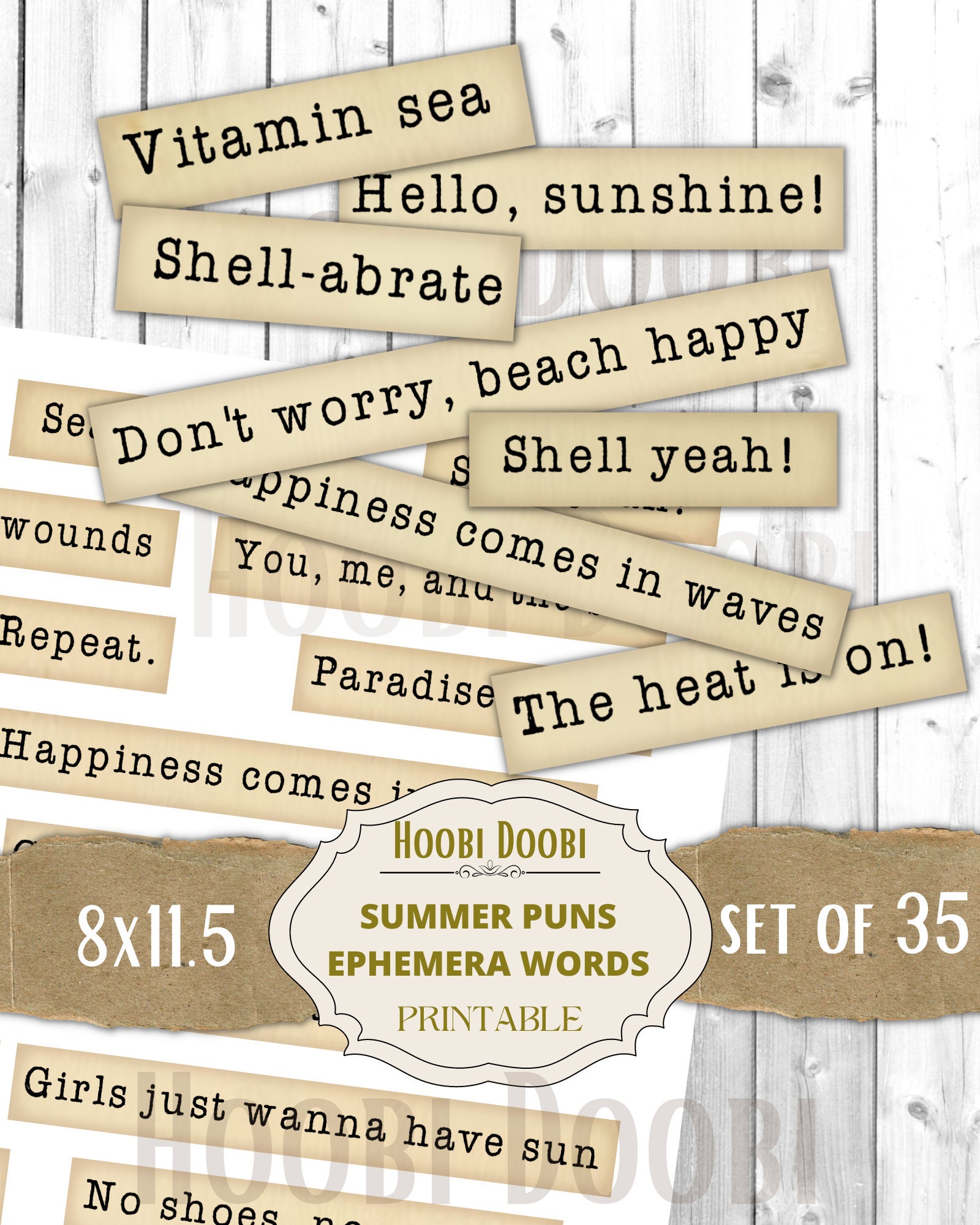 Summer Beach Sun Holidays Puns Printable Words, Junk Journal Ephemera ...