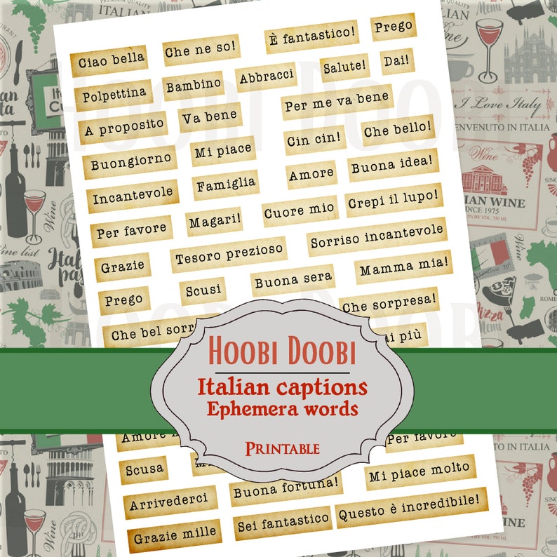 Italian Printable Words, Junk Journal Italy Ephemera, Collage Sheet ...