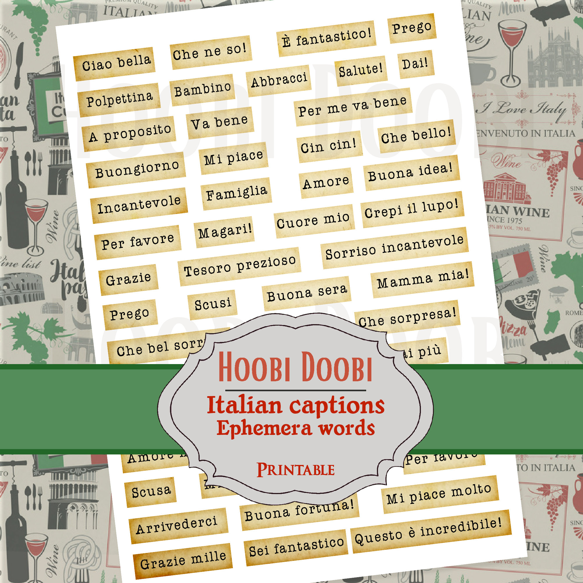 Italian Printable Words, Junk Journal Italy Ephemera, Collage Sheet ...