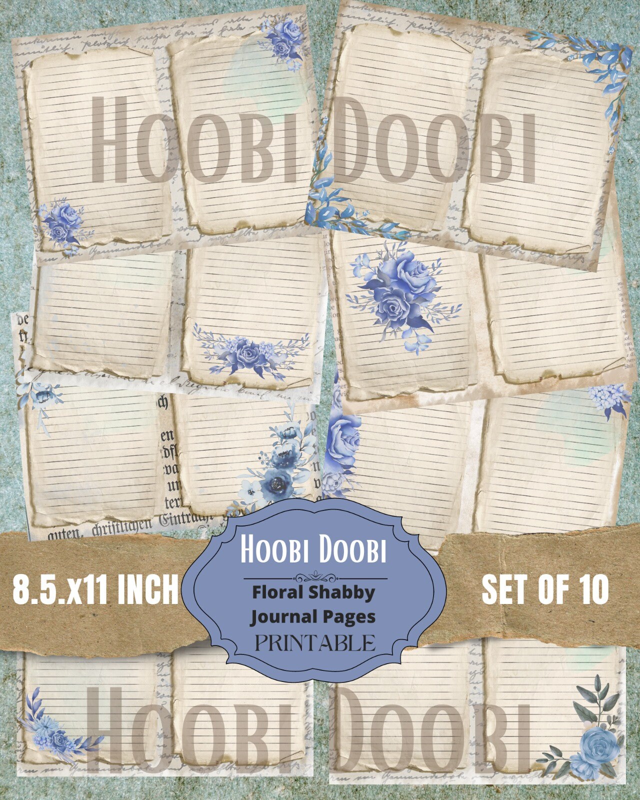 Junk Journal Blue Shabby Printable Paper Journal Kit - Etsy