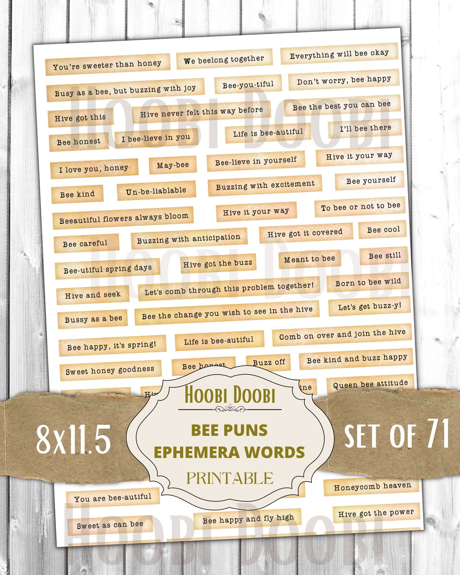 Bee Puns Printable Words, Spring, Junk Journal Bee Ephemera, Collage ...