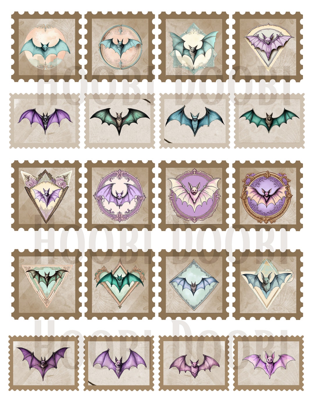 Bat Stamps Vintage Spooky Halloween Printable Junk - Etsy