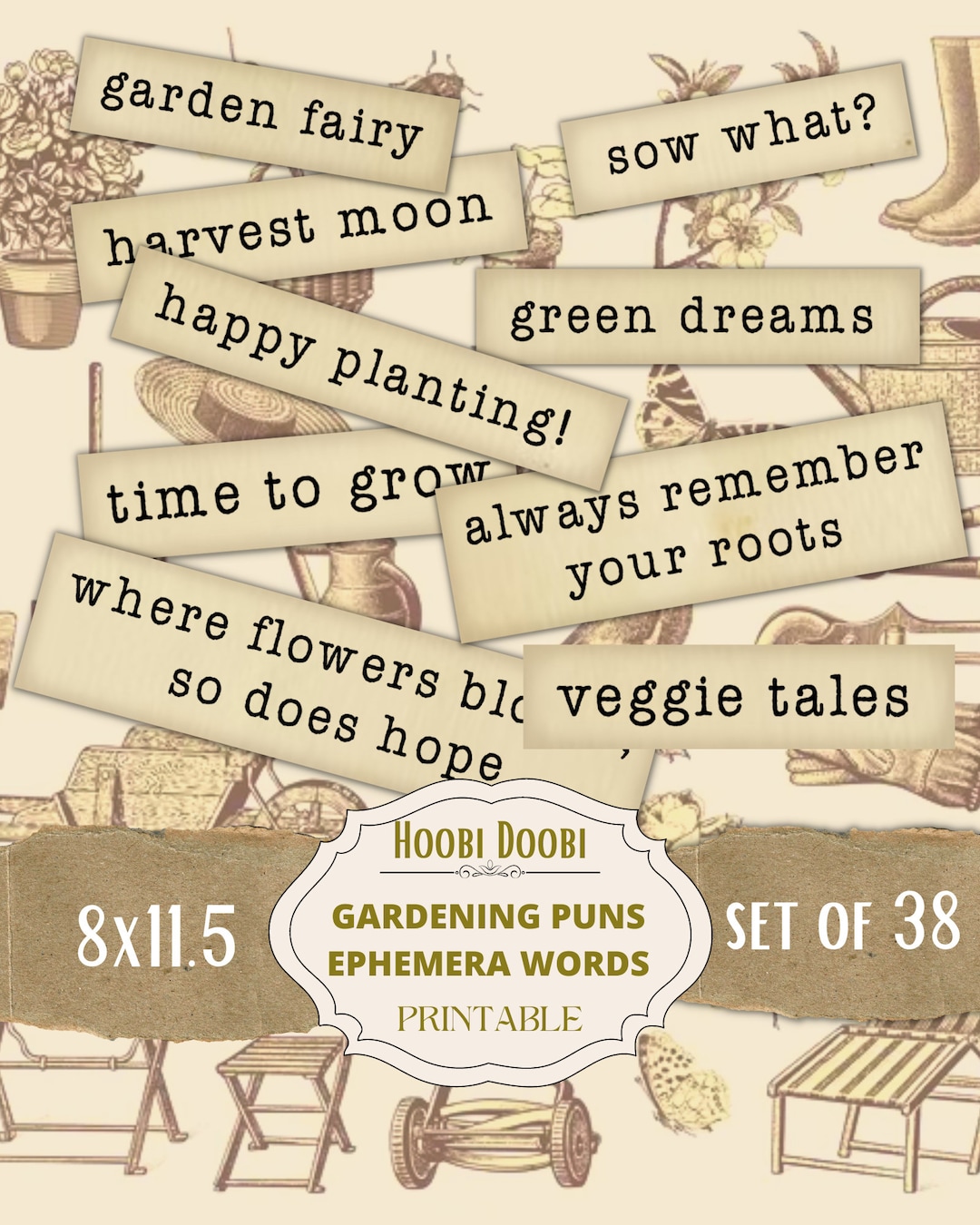 Gardening Puns Printable Words, Junk Journal Plant Lover Ephemera ...