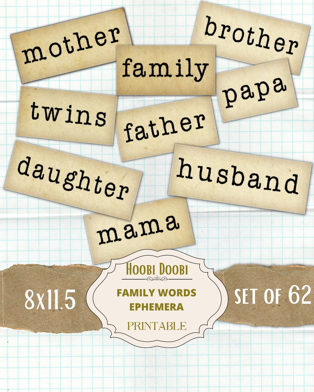 Family Terms Printable Words, Junk Journal Ephemera, Collage Sheet ...