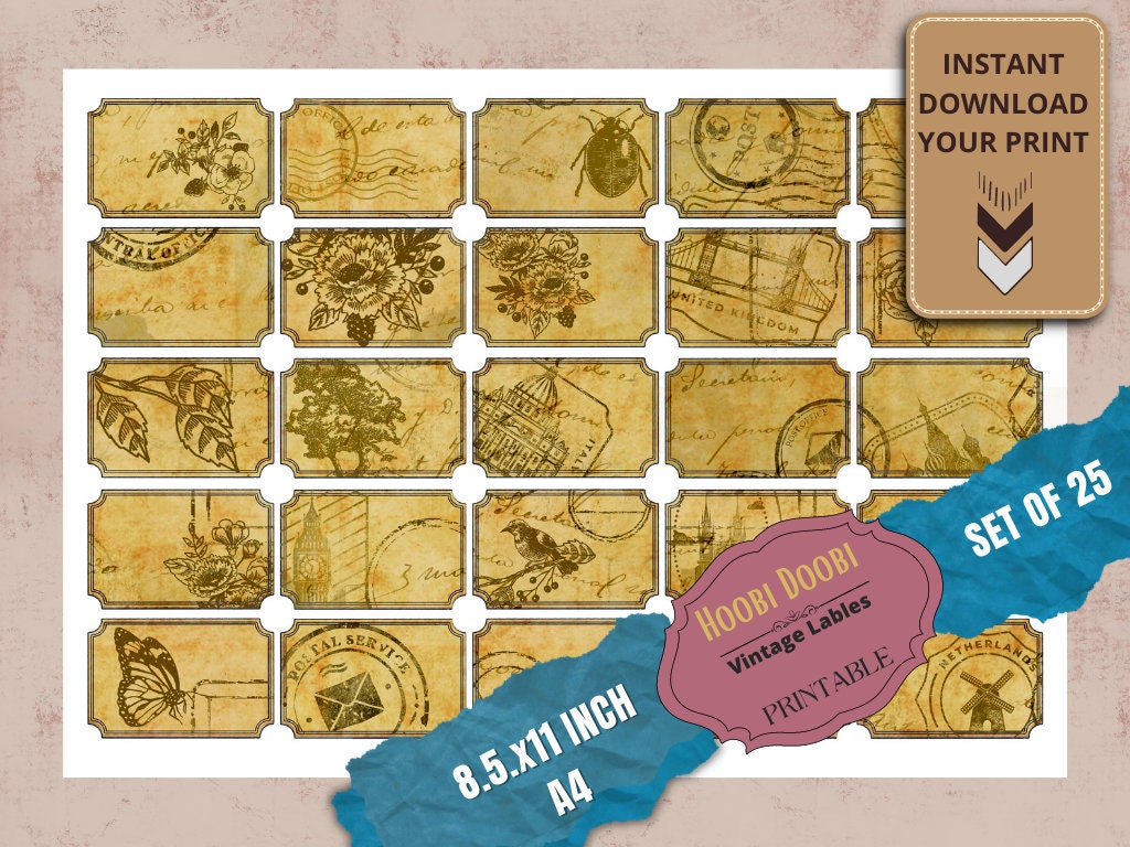 Vintage-style Blank Labels - Printable - Ephemera - Junk Journal Label ...