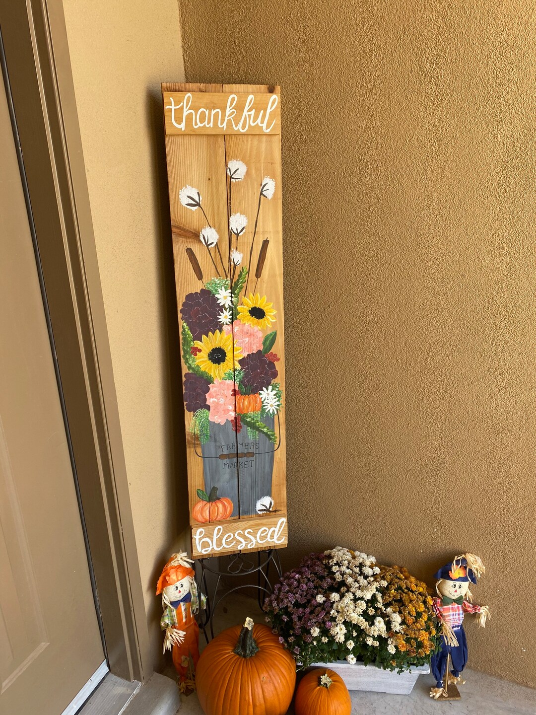 Thankful Blessed Bouquet Porch Sign - Etsy