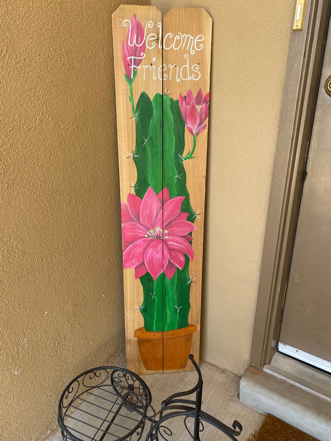 Blooming Cactus Welcome -saguaro Cactus Sign - Desert Welcome Sign ...