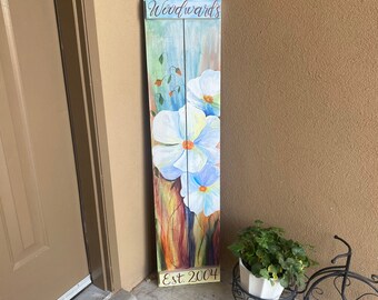 Robins and Cherry Blossom Spring Porch Sign Whimsical Welcome Sign ...