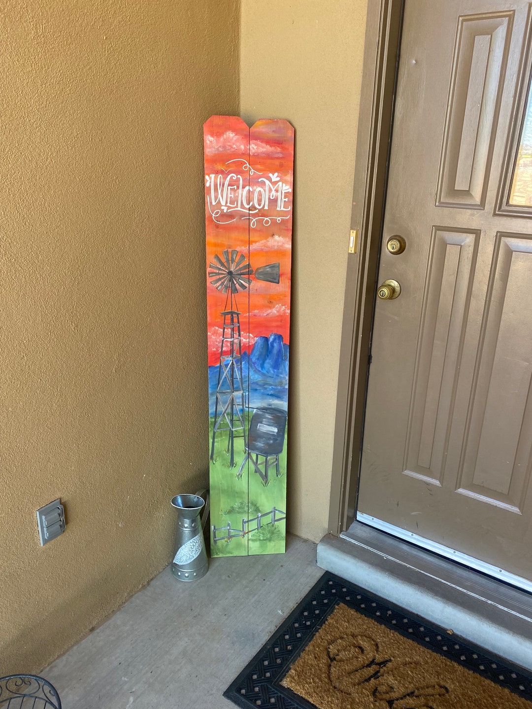 Scenic Windmill Welcome Sign - Mountain View Art - Sunset Windmill ...