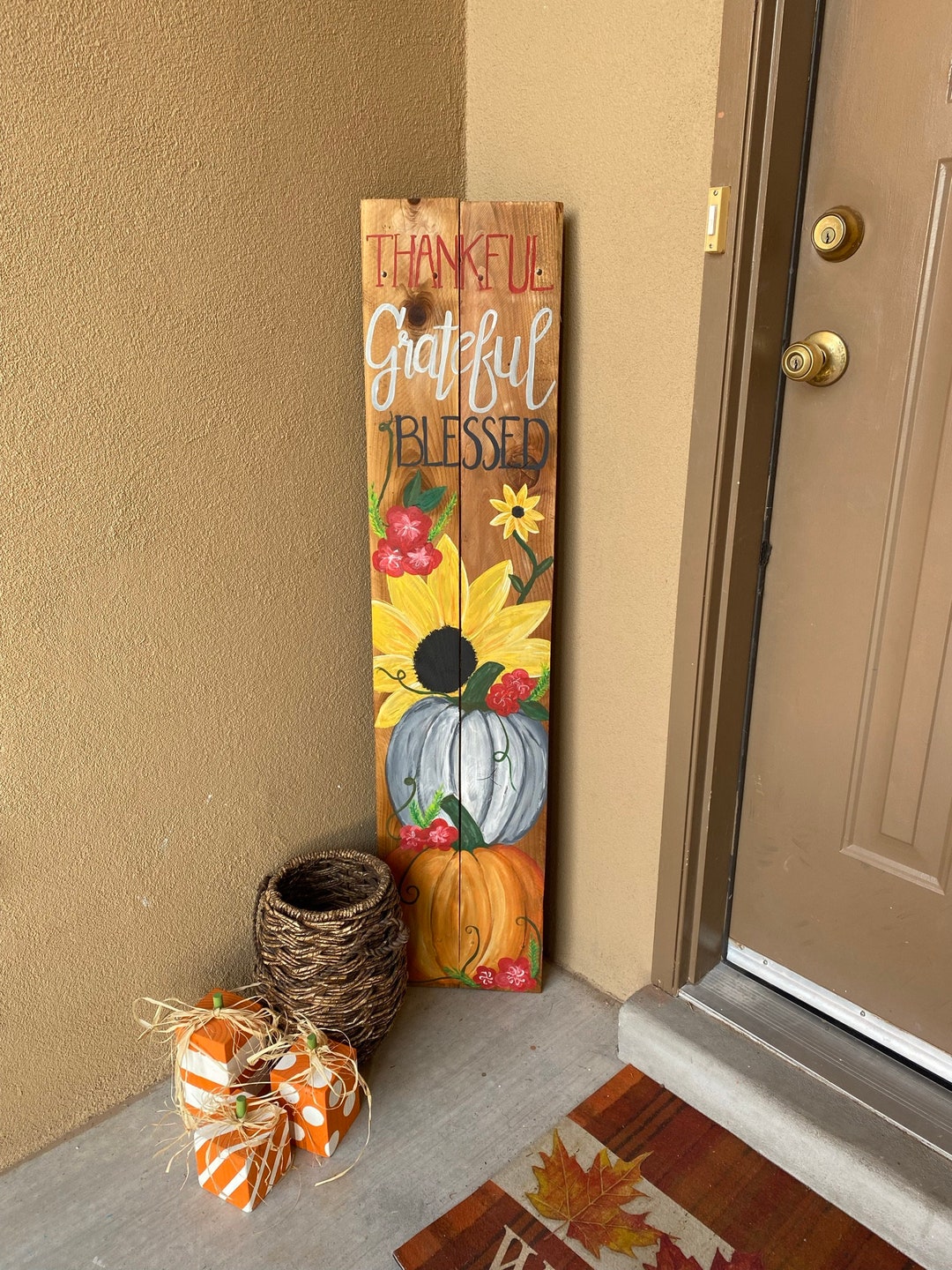 Thankful, Grateful, Blessed Porch Sign-thanksgiving Porch Decor-fall ...