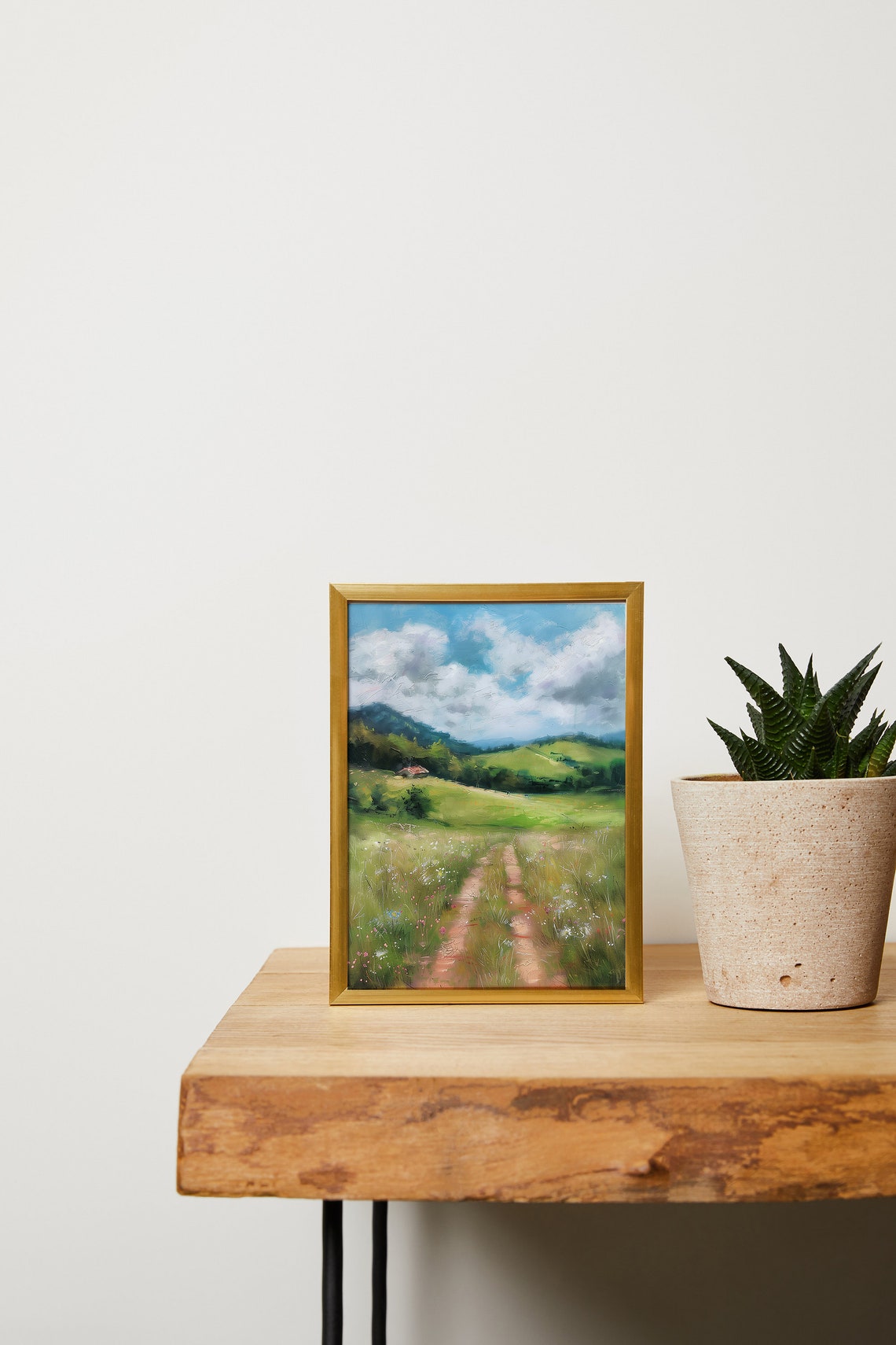 Digital Acrylic Landscape Painting, Landscape Field and Mountains ...