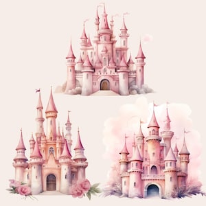 Pink Castle Watercolor Cute Clipart Png - Etsy