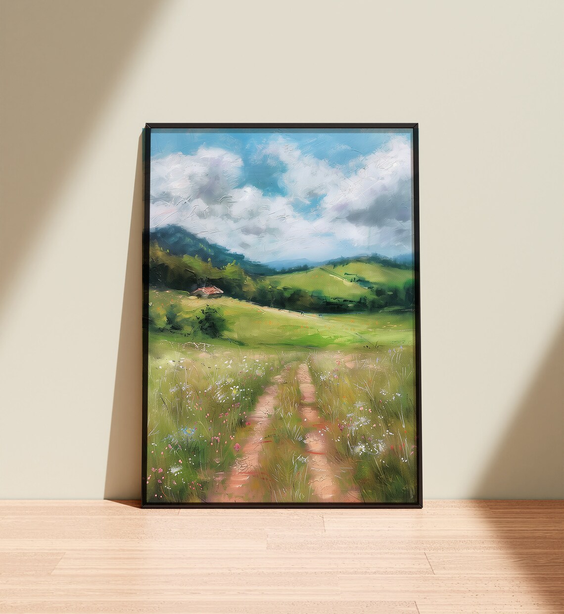 Digital Acrylic Landscape Painting, Landscape Field and Mountains ...