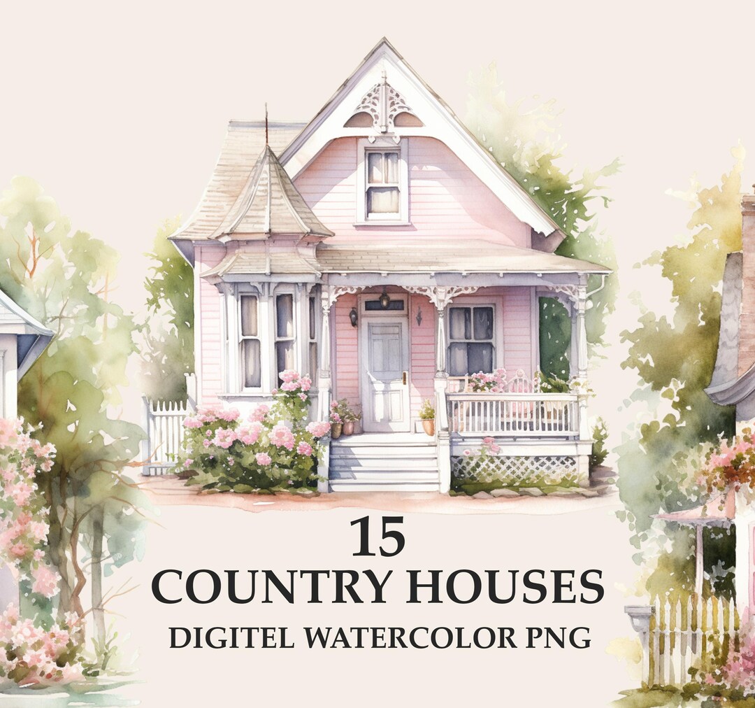 Country House Clipart Pastel Colors Watercolor Set Png - Etsy