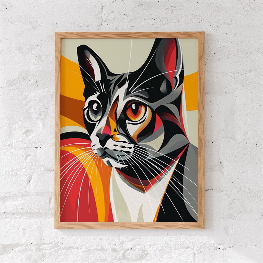 Digital Poster, Modern Cat Poster for Wall, Art Nouveau Poster, Art ...