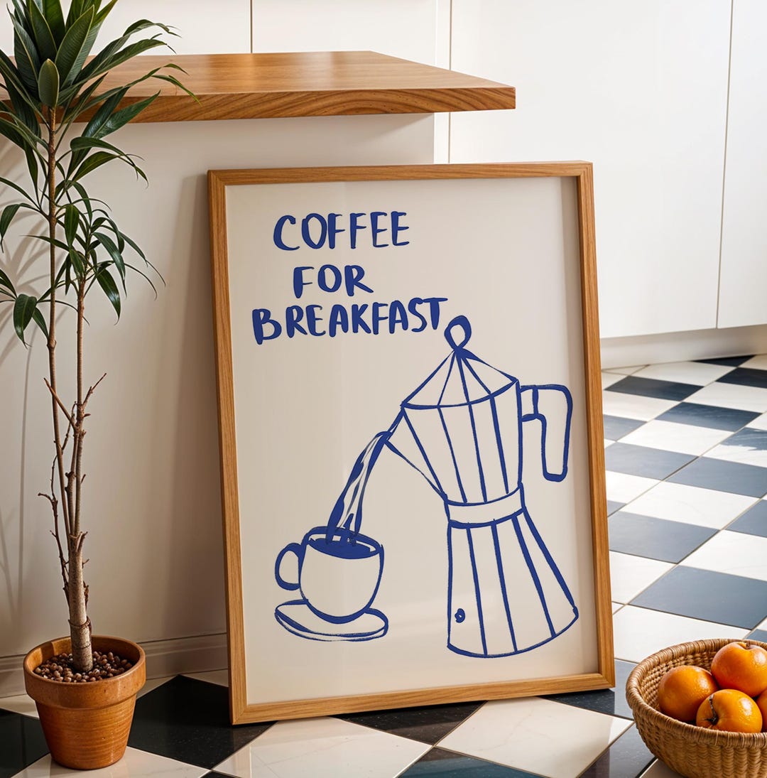 Breakfast Club Coffee Print | Blue Kitchen Wall Art (digital Download ...