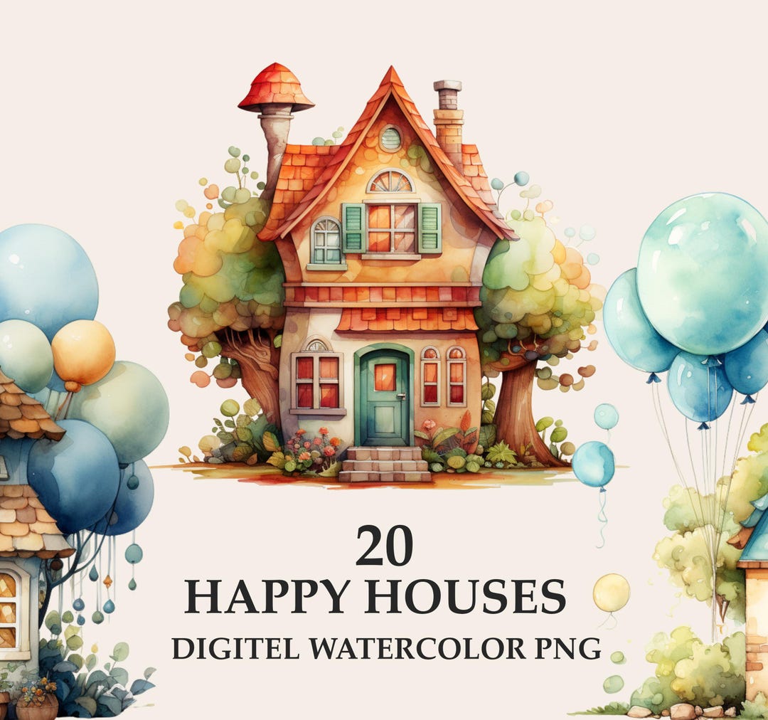Happy House Clipart Pastel Colors Watercolor Set Png - Etsy